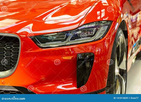 Singapore March 2019 Orange Jaguar I Pace All Electric Suv Front