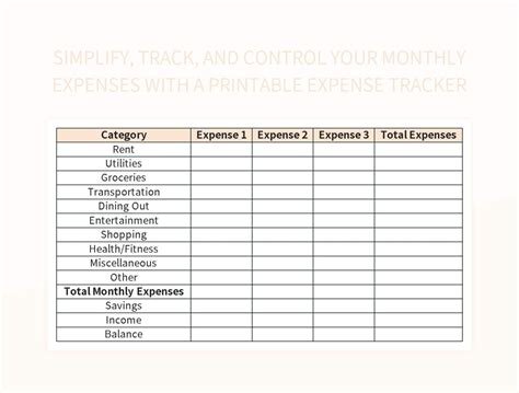 Simplify Track And Control Your Monthly Expenses With A Printable