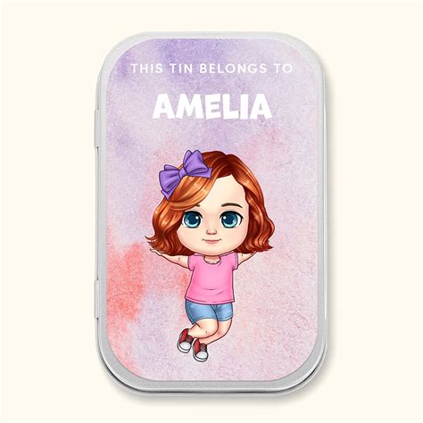 Personalized Cartoon Character Keepsake Tin With Name Watercolor Mini Organizer Birthday Class