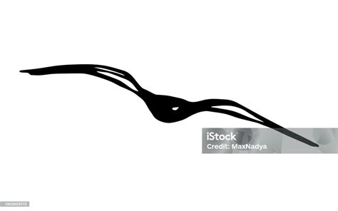 검은 윤곽선에 손으로 그린 간단한 벡터 그림 하얀 배경에 고립 된 하늘에서 솟아오르는 갈매기의 실루엣 새를 날고 있습니다 자연 해안 조류학 알바트로스류에 대한 스톡 벡터