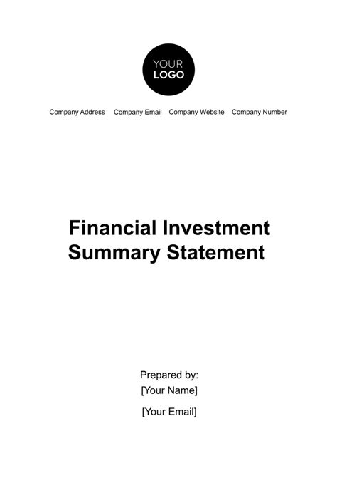 Free Financial Investment Summary Statement Template To Edit Online