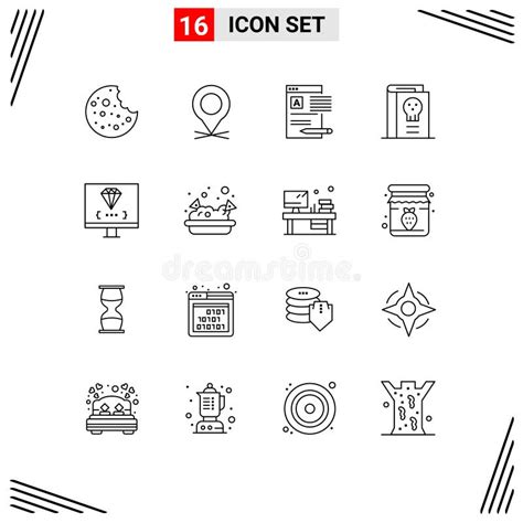 Group Of 16 Modern Outlines Set For Coding Halloween News Fantasy Book Stock Vector