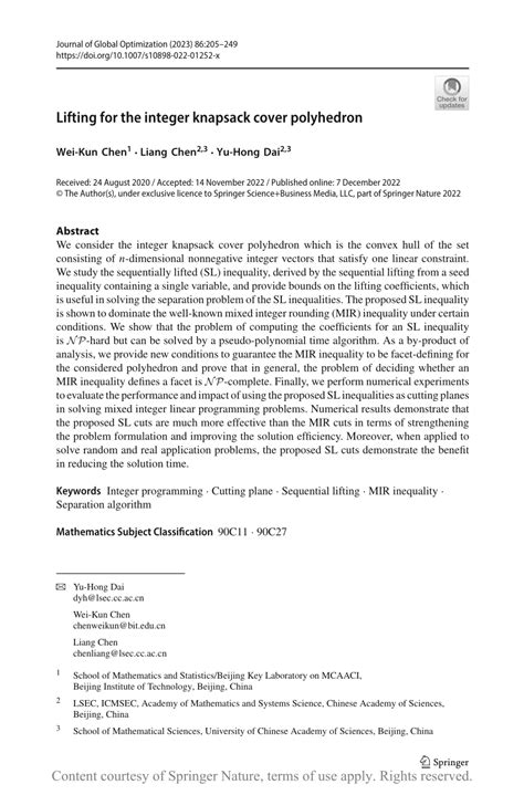 lifting for the integer knapsack cover polyhedron request pdf