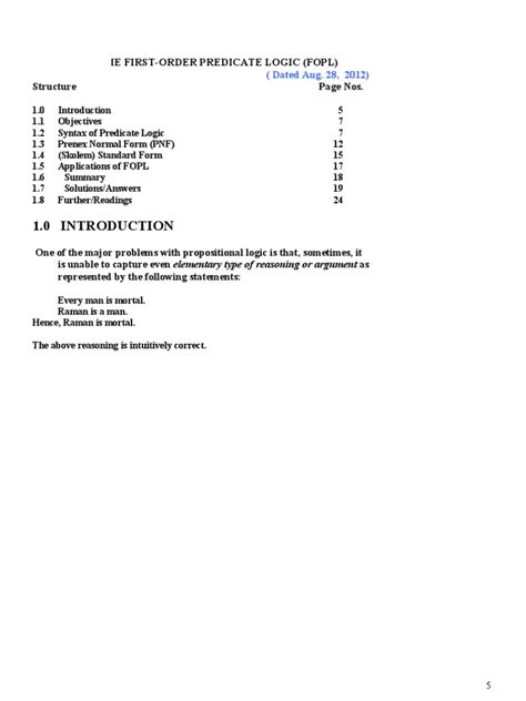 An Introduction To The Syntax And Concepts Of First Order Predicate