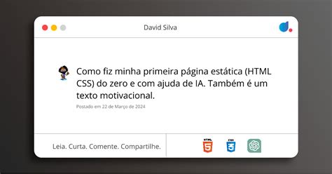 Como Fiz Minha Primeira Página Estática Html Css Do Zero E Com Ajuda
