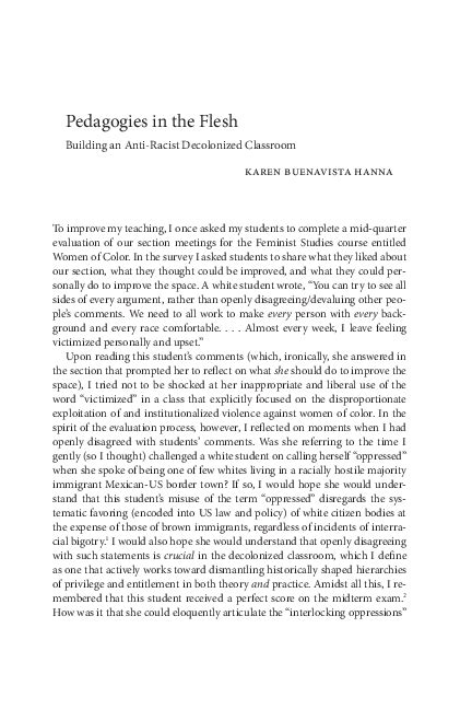 Pdf Pedagogies In The Flesh Building An Anti Racist Decolonized Classroom