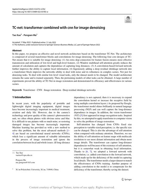 Tc Net Transformer Combined With Cnn For Image Denoising