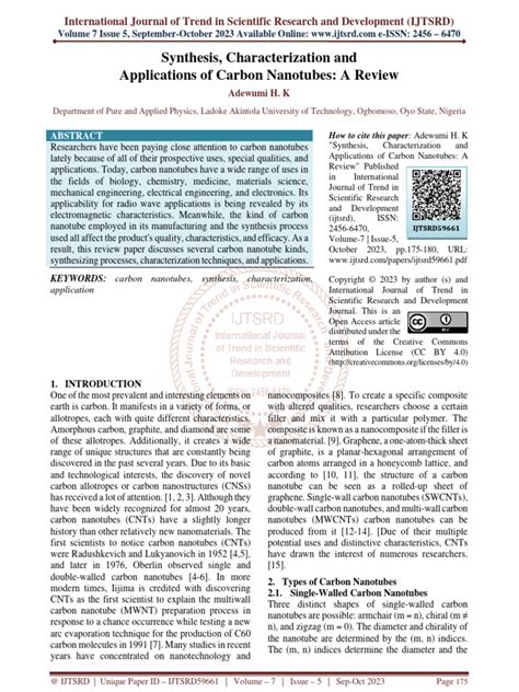Synthesis Characterization And Applications Of Carbon Nanotubes A Review Pdf Carbon