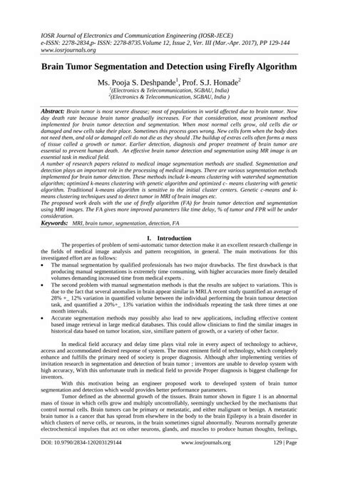 pdf brain tumor segmentation and detection using firefly algorithm
