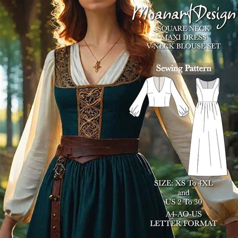 Medieval Ren Faire Dress Pattern Maxi Dress Sewing Pattern