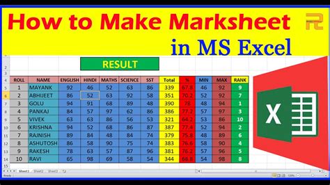 How To Make Marksheet In Ms Excel In Hindi Ms Excel Me Marksheet Kaise Banaye Youtube