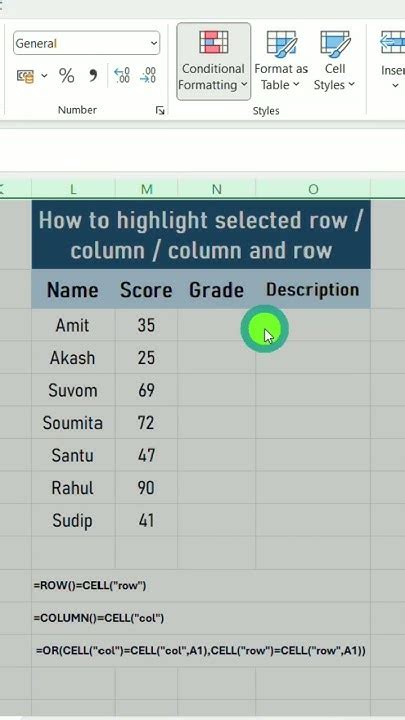 Video No 26 How To Highlight Selected Row Column In Excel Youtube