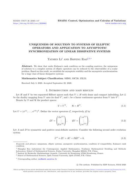 Pdf Uniqueness Of Solution To Systems Of Elliptic Operators And