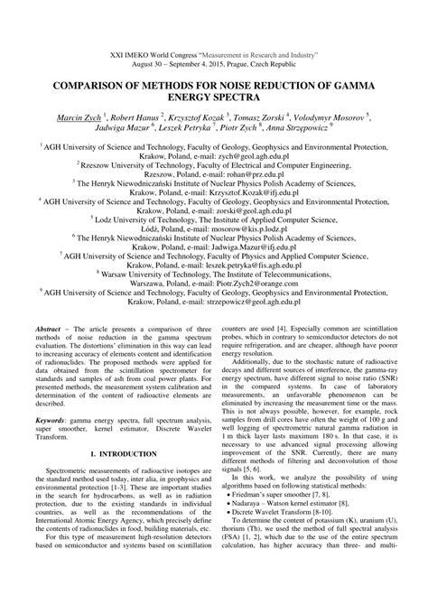 PDF COMPARISON OF METHODS FOR NOISE REDUCTION OF GAMMA ENERGY SPECTRA