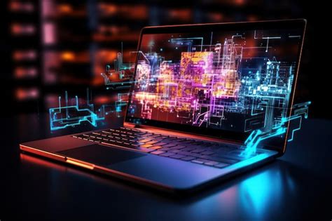 Premium Ai Image Close Up Of Laptop With Glowing Circuit On Screen