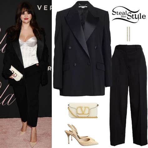 Selena Gomez Black Suit Beige Pumps Fashnfly