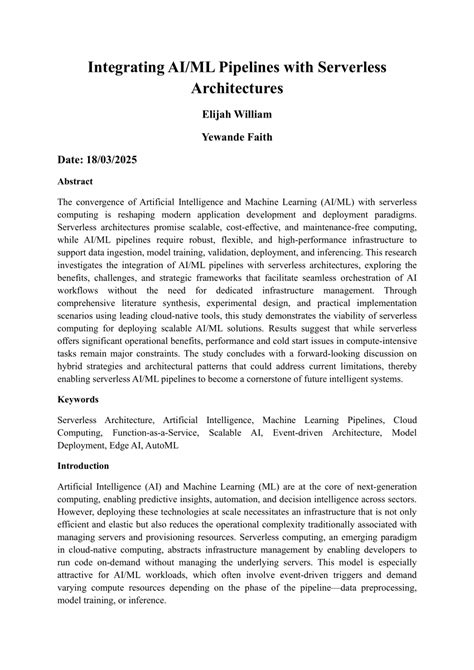Pdf Integrating Aiml Pipelines With Serverless Architectures