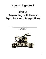Algebra Unit Reasoning With Linear Equations And Inequalities Packet Pdf Honors Algebra