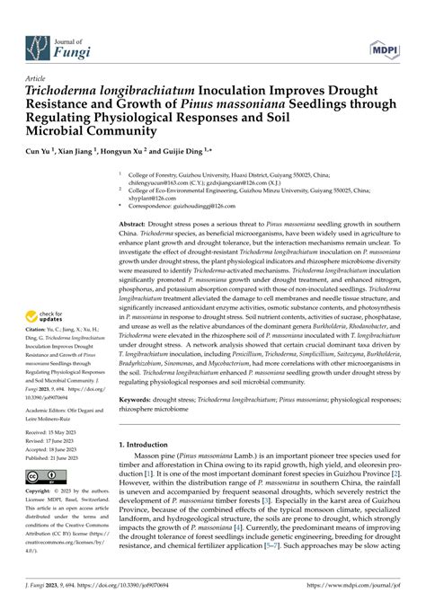 Pdf Trichoderma Longibrachiatum Inoculation Improves Drought Resistance And Growth Of Pinus