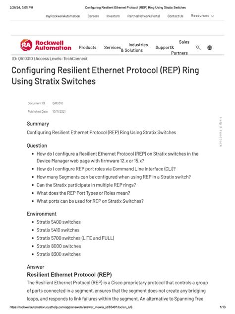 Configuring Resilient Ethernet Protocol Rep Ring Using Stratix Switches Pdf