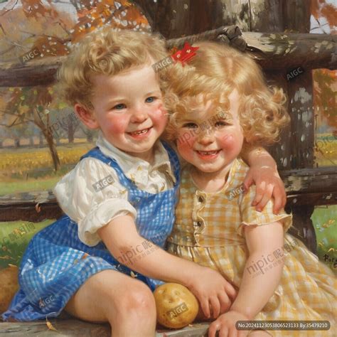 Ai创作图古典欧洲男孩女孩 欢乐题材油画 油画小孩 西方小孩儿童 孪生儿之一 乡村小娃娃 两个娃娃好 儿童娃娃小儿小孩 俄罗斯族男孩女孩 农村娃娃 欧风儿童插画 男孩女孩小孩儿童 儿童小孩娃娃