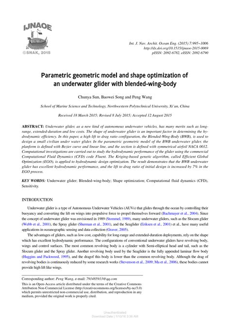 Pdf Parametric Geometric Model And Shape Optimization Of An Underwater Glider With Blended