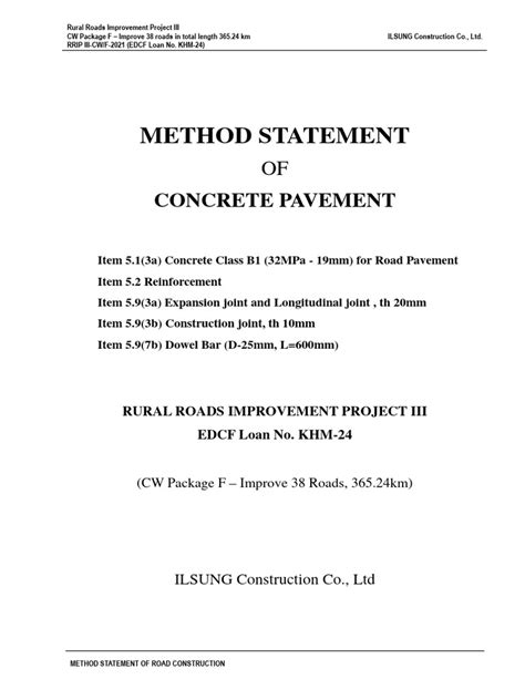 Method Statement For Concrete Pavement Rrip Iii Draft Pdf