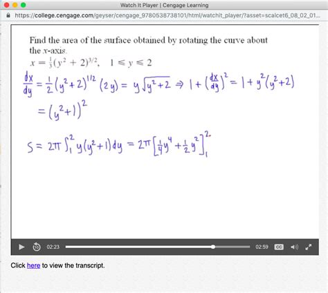 Integration Surface Area Of Curve Rotated About X Axis Problem