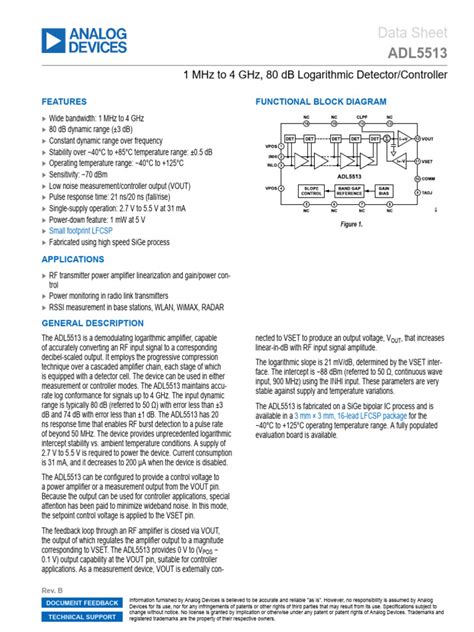 Adl5513 1mhz 4ghz Log Detector Pdf Amplifier Decibel