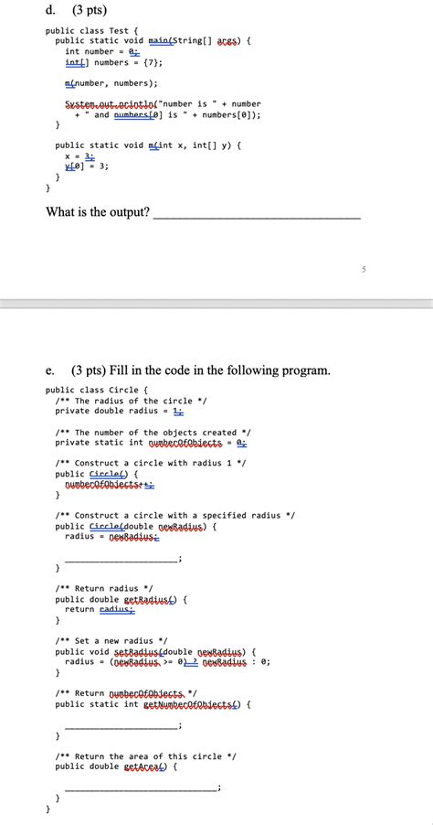 Solved D 3 Pts Public Class Test Public Static Void Chegg Com