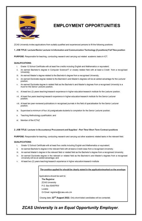 The Zcas University On Linkedin Full Time And Part Time Opportunities Closing Date Is Monday