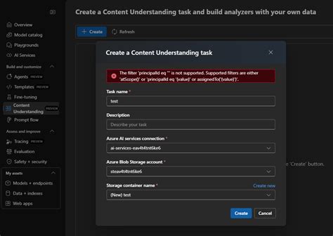 Unable To Create Content Understanding Project An Unexpected Error