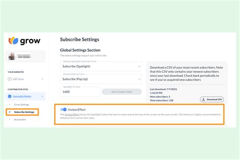 Increase Subscribe Rate With Inview Effect From Grow Grow