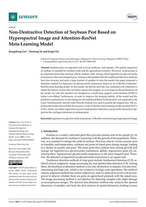Pdf Non Destructive Detection Of Soybean Pest Based On Hyperspectral Image And Attention