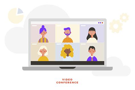 화상 회의 통화 화면의 얼굴 그림 스톡 일러스트레이션입니다 회의 및 네트워킹 집에서 일하기 벡터에 대한 스톡 벡터 아트 및 기타 이미지 Istock