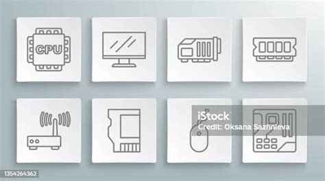 세트 라인 라우터 및 와이파이 신호 컴퓨터 모니터 화면 Sd 카드 마우스 마더 보드 디지털 칩 비디오 그래픽 Ram 임의 액세스