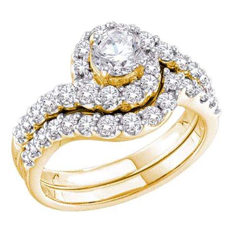 14kt Yellow Gold Round Diamond Bridal Wedding Ring Band Set 1 38 Cttw