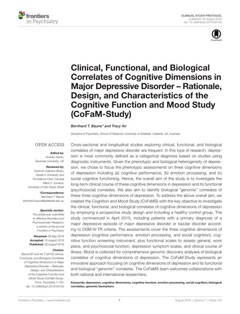 Pdf Clinical Functional And Biological Correlates Of Cognitive