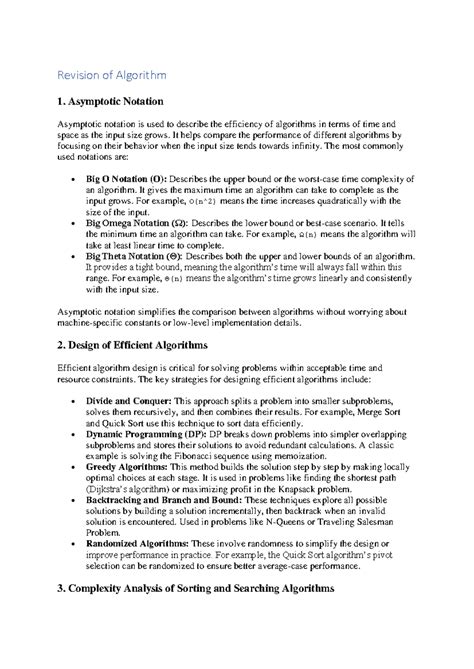 Algorithms Section A Mixed Notes Revision Of Algorithm 1