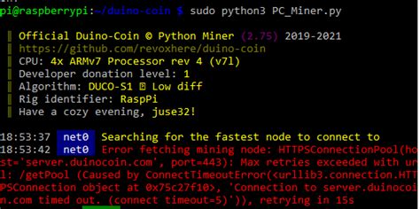 Error Fetching Mining Node Timed