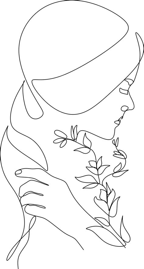 Premium Vector Abstract Face With Flowers By One Line Vector Drawing Portrait Minimalistic Style