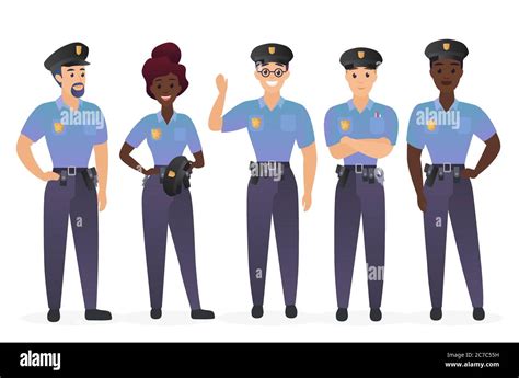 Group Of Police Officers People Man And Woman Security Guards Cops