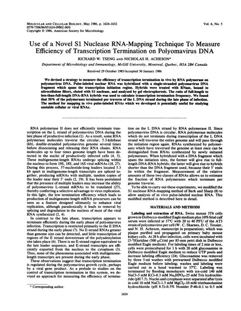 Pdf Use Of A Novel S1 Nuclease Rna Mapping Technique To Measure