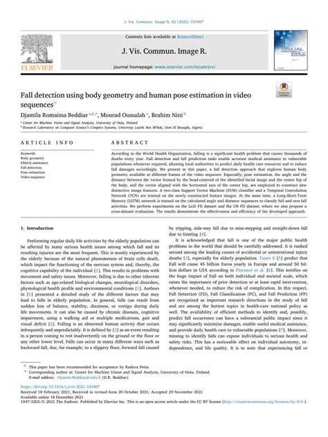 PDF Fall Detection Using Body Geometry And Human Pose Estimation In Video Sequences