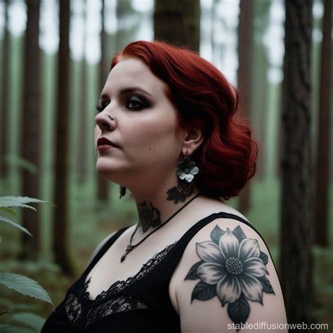Goth Woman In Forest With Tattoos And Red Hair Stable Diffusion Online