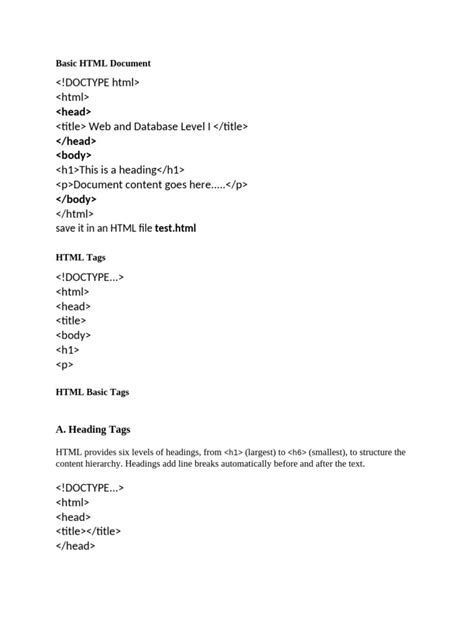 Html Basic Tags Pdf Html Element Html