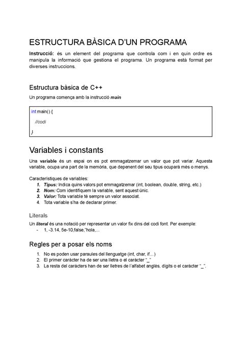Tema 1 Estructura Bàsica Resúmenes De Programación Informática