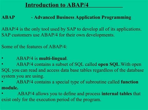 Abap Basics Learn The Basics Of Abap 1 Ppt