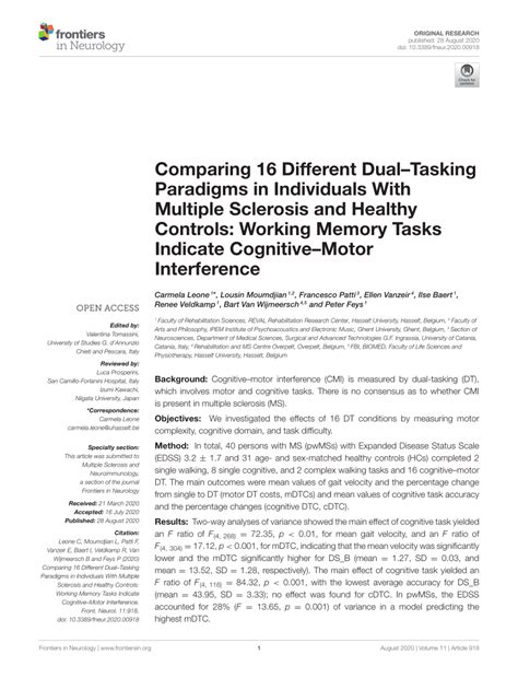 Pdf Comparing 16 Different Dualtasking Paradigms In Individuals With Multiple Sclerosis And