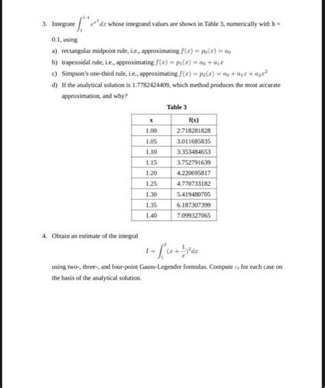Solved 3 Integrate ∫114ex2dx Whose Integrand Values Are